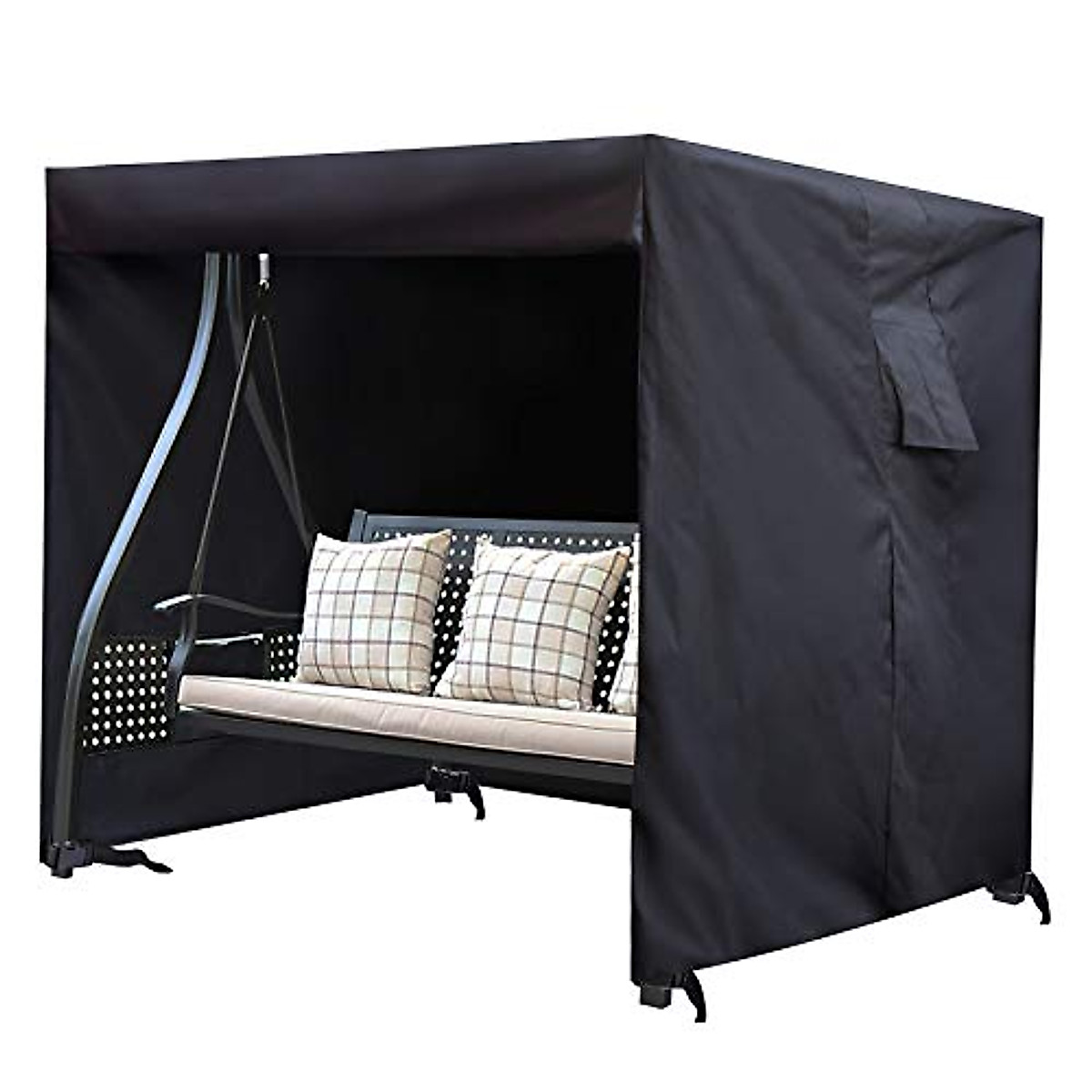 CAMPMOON Outdoor Patio Swing Cover 3 Seater Waterproof&Sunshade, 3 Triple Seater Hammock Swing Glider Canopy Cover for Garden, 87Lx64Wx66H Inch, Black