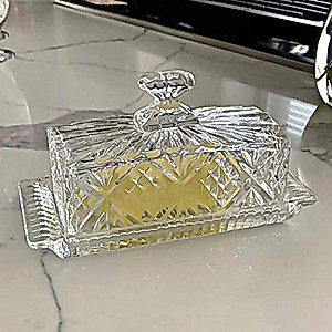 HEMOTON Glass Butter Dish with Lid Handle 2-Piece Design Butter Keeper Covers Crystal Covered Butter Dish Butter Container Dishwasher Safe Food Cake Dessert Fruit