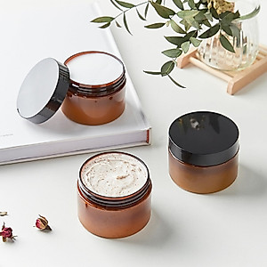 Qeirudu 4 oz Amber Plastic Jars with Lids and Labels, 12 Pack Empty Brown Body Butter Containers for Cosmetic, Body Scrub, Creams and Lotion