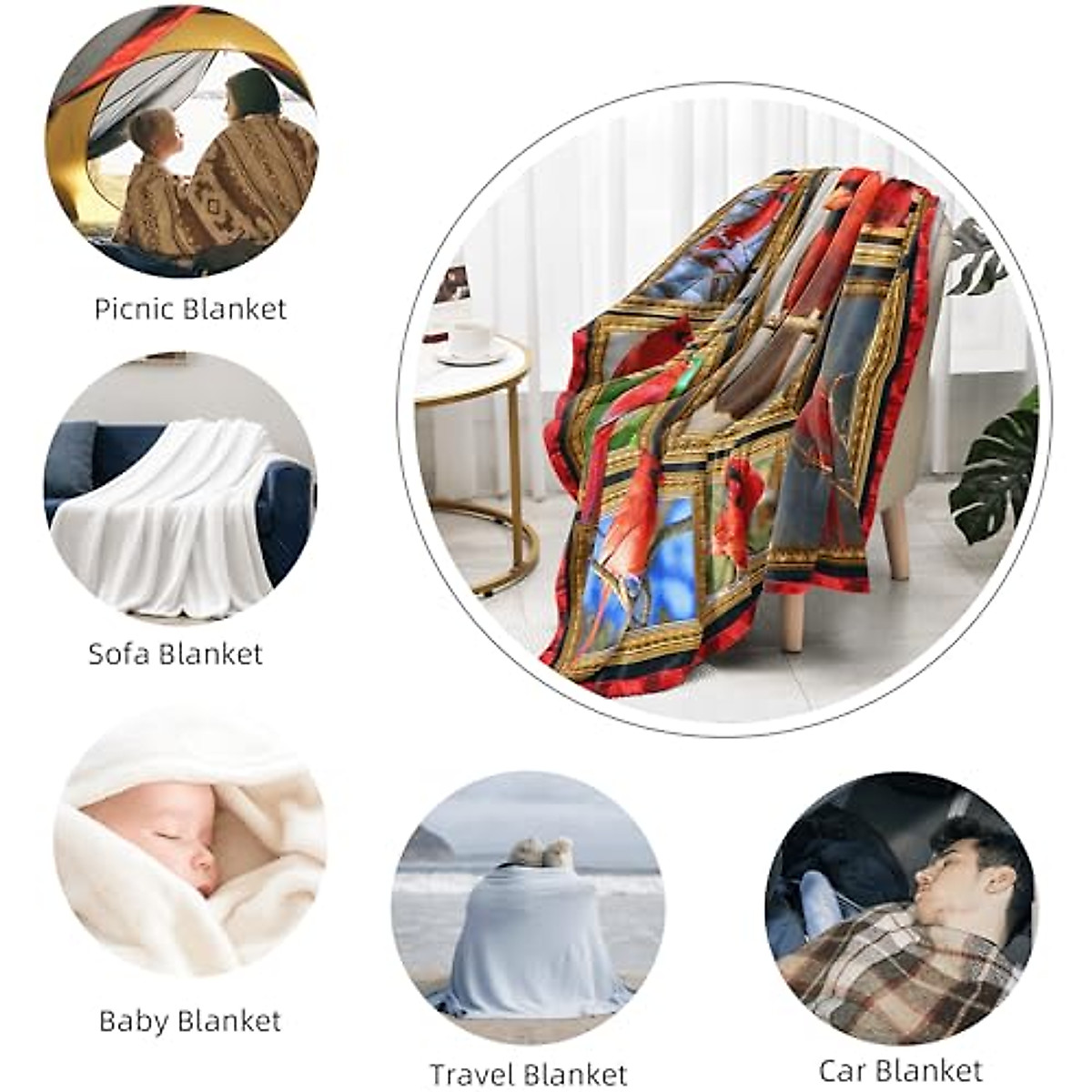 Vcmaluco Cardinal Bird Throw Blanket, Red, 50x60 inch, Acrylic, Casual, Animal Print, High Thermal Performance, Lounging, Napping, Bagged, 1 Count