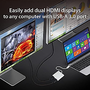 j5create USB to HDMI Adapter - Dual HDMI USB 3.0 Multi-Monitor Cable | 4K + 1080p | Compatible with Windows and macOS (JUA365)