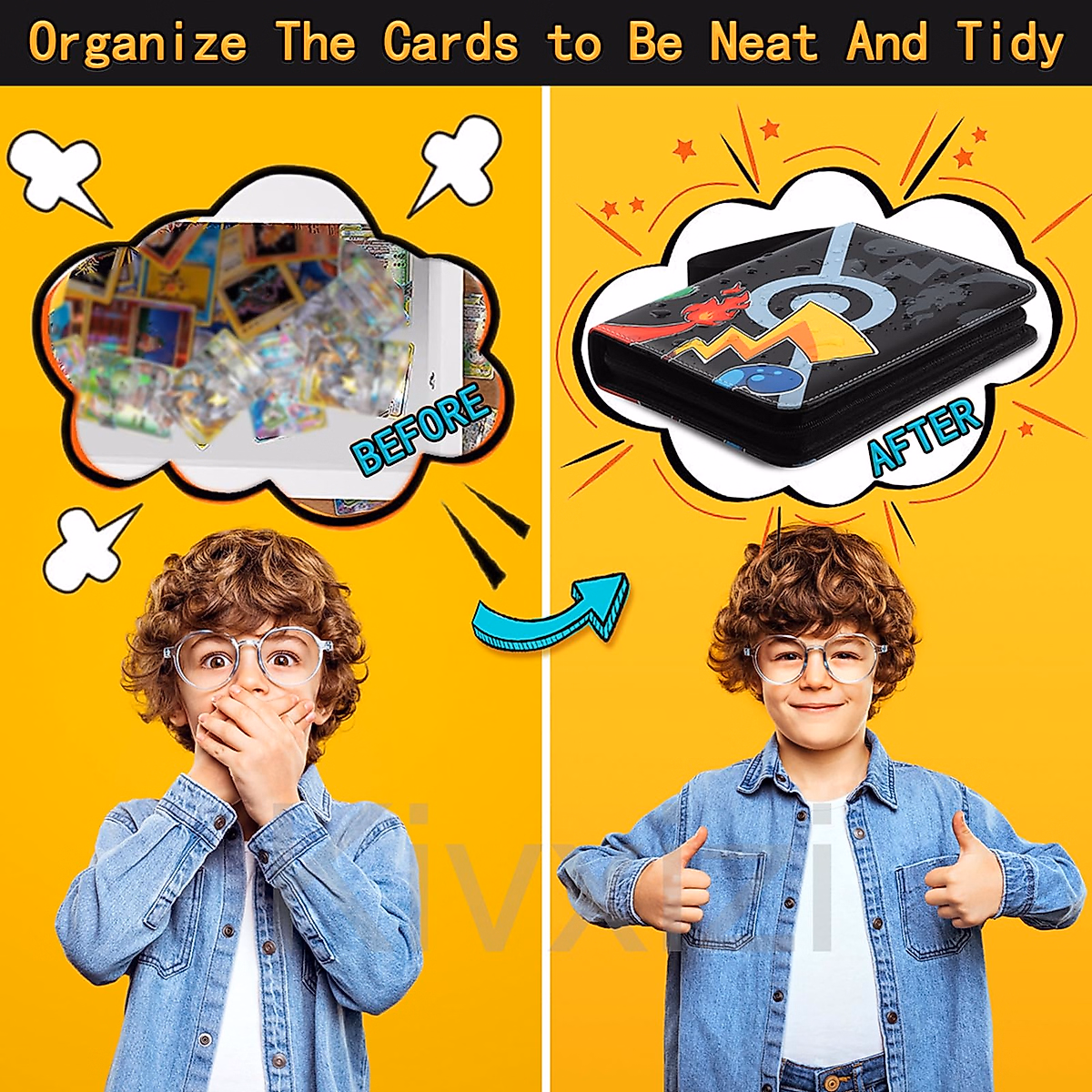 Trading Card Binder Holder, 9 Pocket Card Binder for Cards Fits 900 Cards with 50 Removable Sleeves, Card Collection Binder Album Book Case for Boys Girls Toys