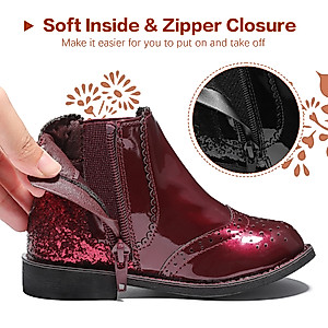 FUPPIA Girls Ankle Boots Kids Side Zipper Waterproof Boots Shiny PU Upper Dress Boot for Toddler Little Girls Red Size 12