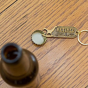 Retirement Gift - "Retired - Goodbye Tension, Hello Pension" Keychain and Bottle Opener