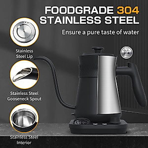 Potlimepan Electric Kettle, 0.8L Temperature Control Electric Kettle with LED Screen, 1200W Quick Heating Gooseneck Pour Kettle with Stainless Steel Interior, Smart Kettle for Coffee & Tea, Black