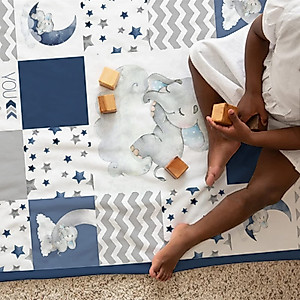 HawSkgFub Sleeping Elephant Star Baby Blanket Boys Gift Navy Blue, Dream Big Little One You Are So Loved Patchwork Flannel Fleece Nursery Bed Blankets, Soft Newborn Infant Toddler Crib Bedding 30 x 40