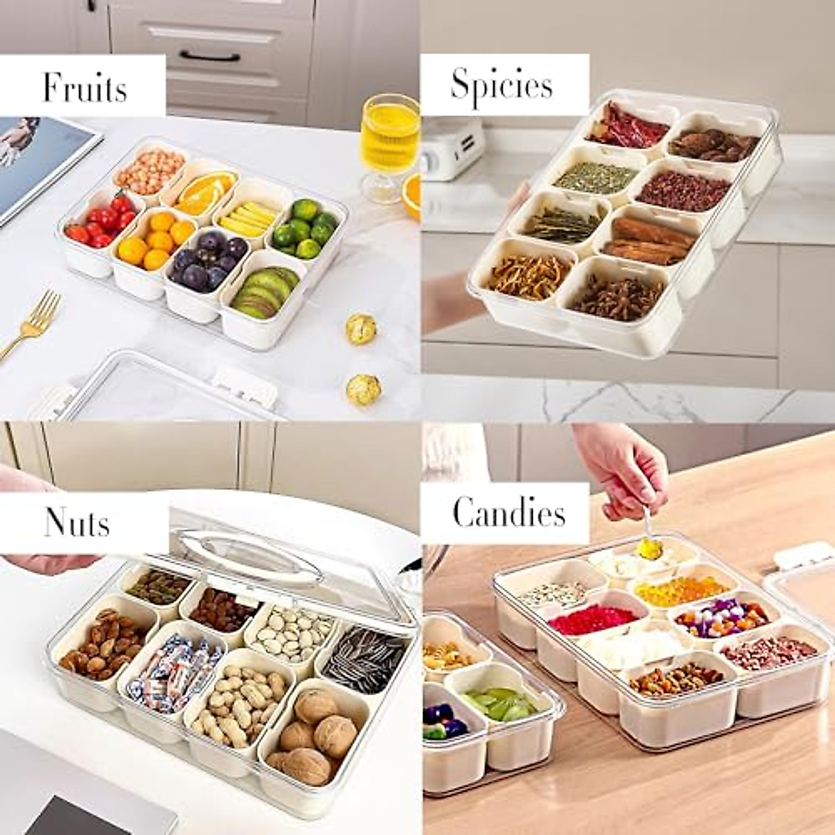 YouLike Divided Snackle Box 2Pack Charcuterie Container With Handles And Lids 8 Compartment Fruit Serving Tray for Veggie Appetizer Platter for Fridge Stackable Food Storage Box