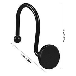 KALLORY 12pcs Shower Curtain Hooks, Metal Shower Hooks Black Hanging Hooks Glide Shower Hooks Ring for Bathroom