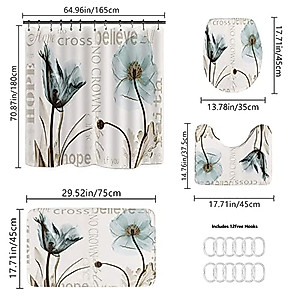 Annkoifu Shower Curtain Set, Sunflower Bathroom Accessories, 4 Piece Bathroom Decor Sets with Rugs and Waterproof Shower Curtains, 12 Hooks, Abstract