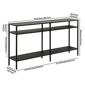 Henn&Hart 55" Wide Rectangular Console Table with Metal Shelves in Blackened Bronze, Entryway Table, Accent Table for Living Room, Hallway