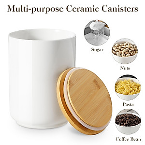 MALACASA Canisters Sets for the Kitchen, Ceramic Kitchen Canisters for Countertop, Coffee Jar with Airtight Bamboo Lid, Flour and Sugar Containers Set of 3, White Food Storage Jars for Tea, Cereal Nut