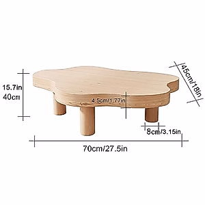 Cloud Shape Irregular Wood Coffee Table,Round Corner Thicken End Table,Cute Accent Modern Coffee Cocktail Table with 3 Legs for Living Room Furniture(27.5" Lx18 Wx16 H, White)
