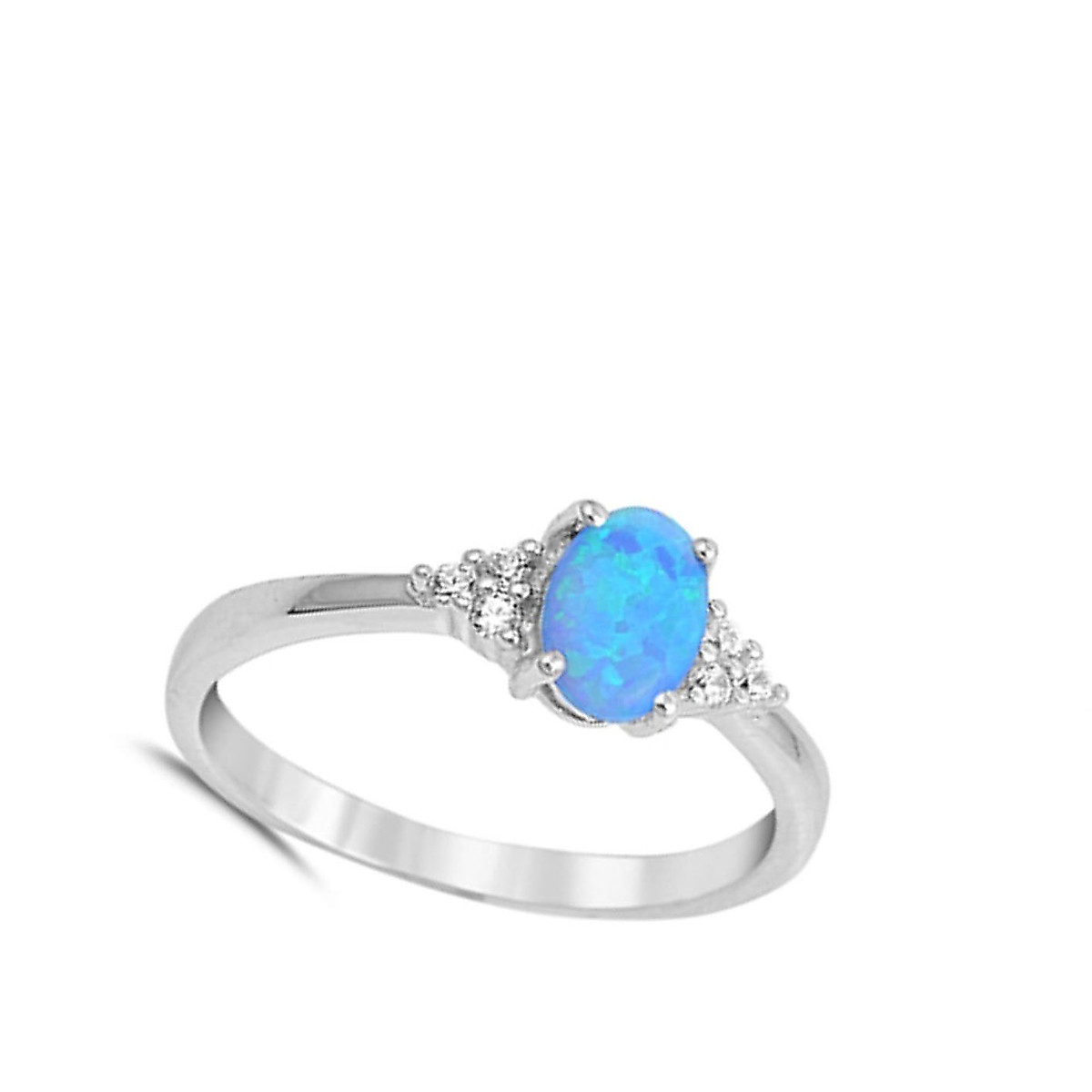 Oval Solitaire White CZ Blue Simulated Opal Promise Sterling Silver Ring Size 4