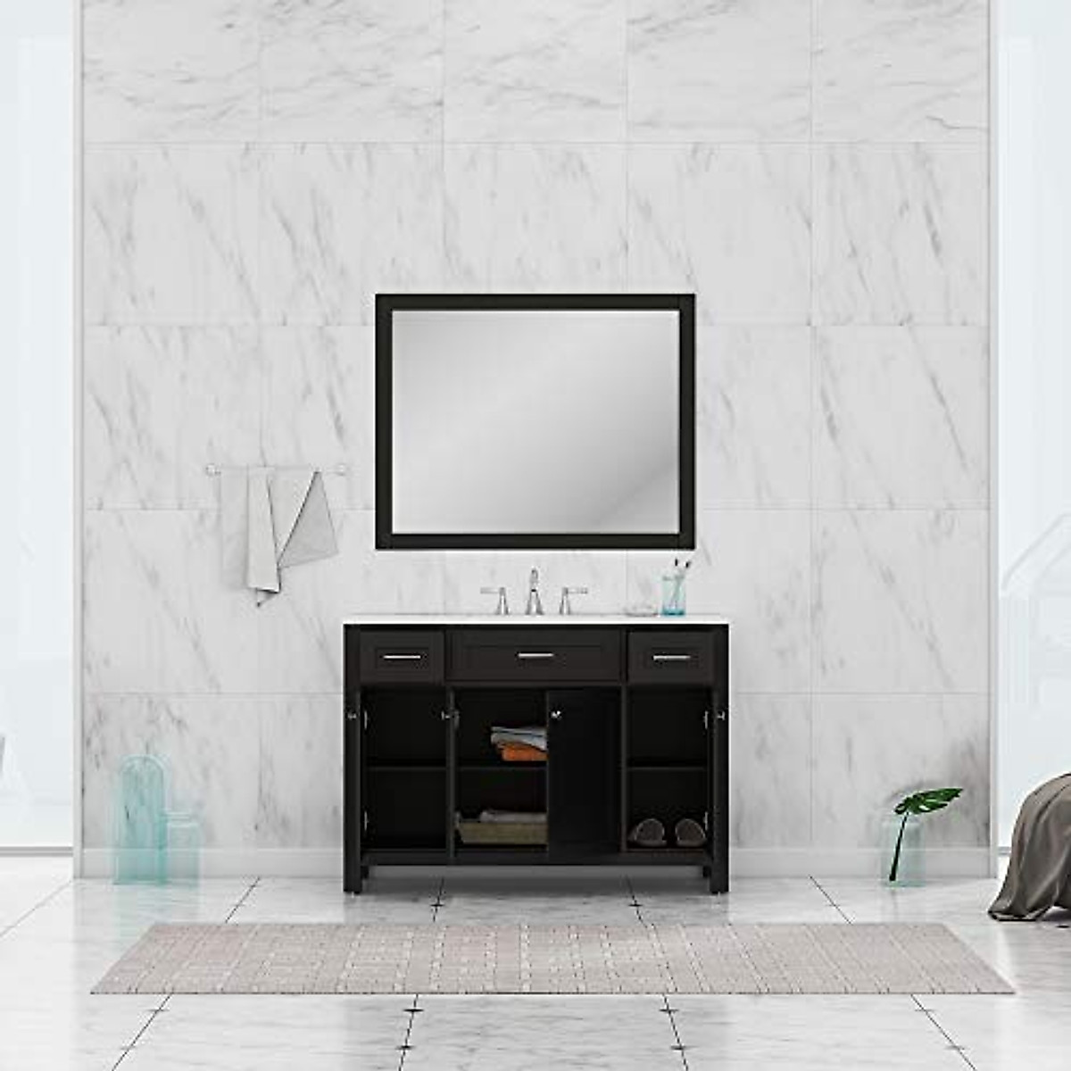 Alya Bath HE-101-48-E-CWMT Norwalk Single Bathroom Vanity with Carrera Marble Top and No Mirror, 48", Espresso
