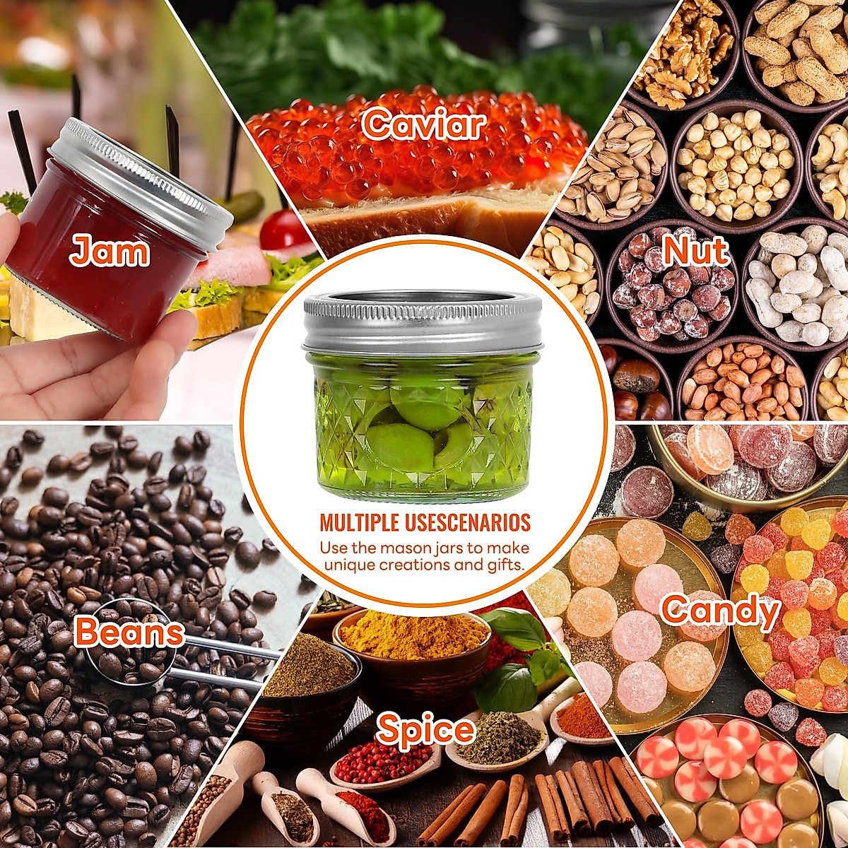 TOEKSIX Mini Mason Jars 4 oz 40 Pack, Regular Mouth Mason Jar with Lids and Seal Bands, Small Glass Canning Jar for Spice, Jam, Honey, Jelly, Dessert, Shower Wedding Favors, DIY Candles Decor