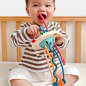 Baby Sensory Toys Montessori Pull String, Cartoon Kids Accordion Toy 18 Months+ Early Education Baby Boy Girls Toys for Infant Newborn Toddlers Sensory Play Exercise Hand Strength (UFO)
