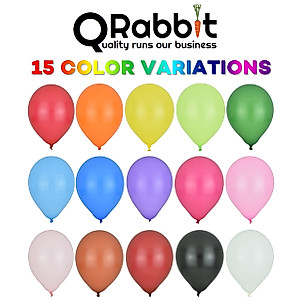 QRabbit 600 Pack 12" Party Balloons, Premium Quality Strong Latex Balloons for Helium or Air Use, 15 Assorted Bright Rainbow Colors for Wedding Birthday Graduation Anniversary Party Decoration