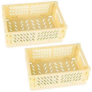 Tixill 2-Pack Mini Foldable Plastic Baskets for Organizing and Storage, Collapsible Storage Crate for Home Kitchen Bedroom Bathroom Office (5.9x3.8x2.2, Yellow)