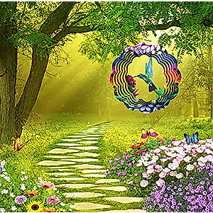 UOUDIO Stainless Steel Wind Spinner- 3D Indoor Outdoor Garden Decoration Crafts Ornaments (Hummingbird)