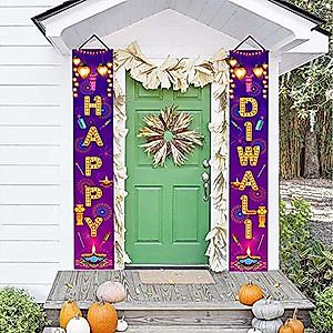 Happy Diwali Hanging Banner Party Decoration Supplies - Festival of Light Diwali Porch Sign Banner Flag Outdoor Decorations