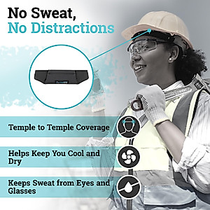 SweatHawg Hard Hat Sweatband - Highly Absorbent Aggressively Wicking Sweat Band - No Sweat, No Drips. Reusable, Wear, Wash, Repeat - Wide 2” Brow Strap (Charcoal Black)