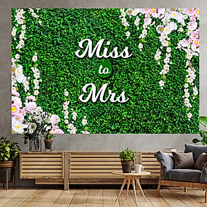 Miss to Mrs Banner Backdrop Green Meadow Flowers Theme Decor for Bachelorette Party Bridal Shower Supplies Wedding Shower Decorations Engagement Photo Booth Props