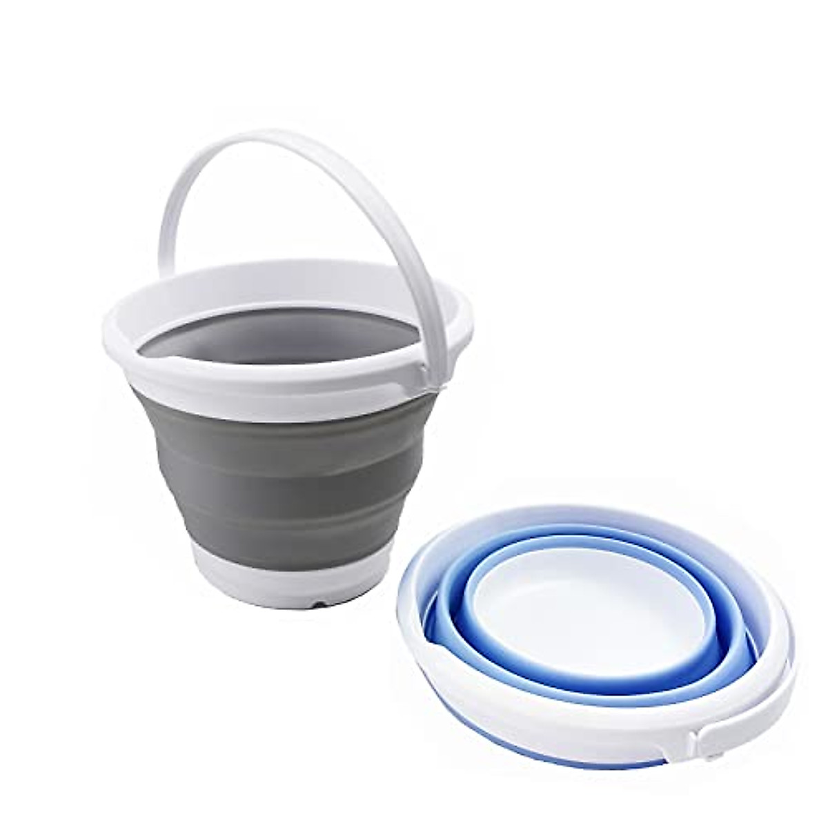 SAMMART 5.5L (1.4 Gallon) Collapsible Plastic Bucket - Foldable Round Tub - Portable Fishing Water Pail - Space Saving Outdoor Waterpot (Grey + Baby Blue (Set of 2))