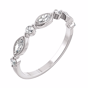 14K White Gold Moissanite by Charles & Colvard 4x2mm Marquise Milgrain Band-size 6 0.33cttw DEW
