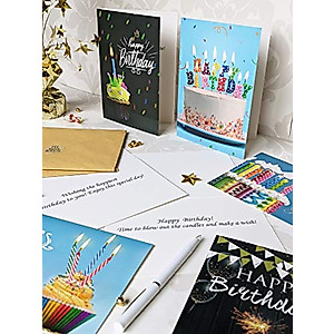 Happy Birthday Cards with Envelopes and Stickers – 20 Unique Designs Greeting Notes, 4x6 Inches when Folded, Thick Cardstock, Matte Finished in a Sturdy Box