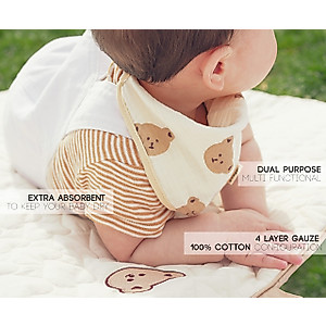 NEEEZE Baby Bandana Bibs - 5Pack - Muslin Baby Bibs - Baby Drool Bibs - Muslin Bandana Bibs - 4Layers Cotton- Bandana Baby Bibs - Baby Boy Sets - Drool Bibs for Baby Girl - Perfect for Baby Registry