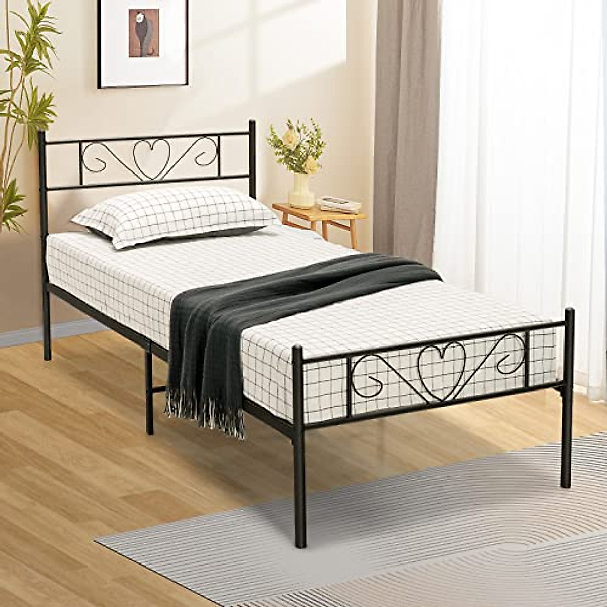 RIVALLYCOOL 12.5”-High Metal Bed Frame, Heavy-Duty Twin-XL Platform Bed Frame w/Sturdy Steel Slat Support, Headboard & Footboard, Mattress Foundation w/Storage, No Box Spring Needed, Easy Assembly