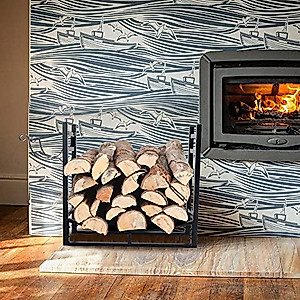 GREEN PARTY Firewood Rack with Kindling Holder, 3ft Heavy Duty Metal Firewood Holder, 30" Tall Indoor/Outdoor Log Rack Wood Holder for Fireplace Kindling Wood Storage and Wood Stove Accessories