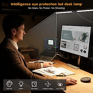 Led Desk Lamp for Office Home - Eye Caring Architect lamp with Clamp,Dual Screen Computer Monitor Gooseneck Smart Light: 24W 5 Color Flexible Adjustable Lighting Table Lamp for Study Drafting