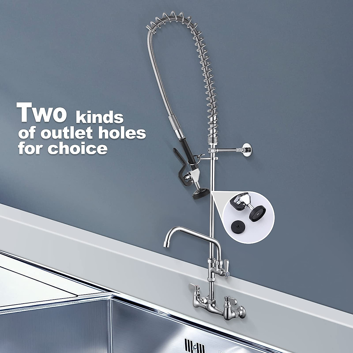 iVIGA 43" Commercial Kitchen Faucet Wall Mount with Pre-Rinse Sprayer & 2PCS Installation Kit Replacement 1/2" NPT, Back Splash Mount Set