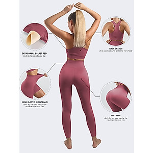 Women’s Yoga Outfits 2 piece Set Workout Tracksuits Sports Bra High Waist Legging Active Wear Athletic Clothing Set (Small, 1917 Living Coral)