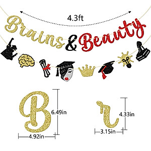 Brains And Beauty Banner, Pre-strung Graduation Banner, Graduation Party Decorations for Graduation Girls, Graduation Woman