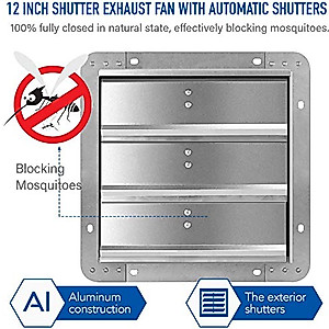 iPower 12 Inch Shutter Exhaust Fan Aluminum High Speed 1620RPM, 940 CFM, Silver (Pack of 1)