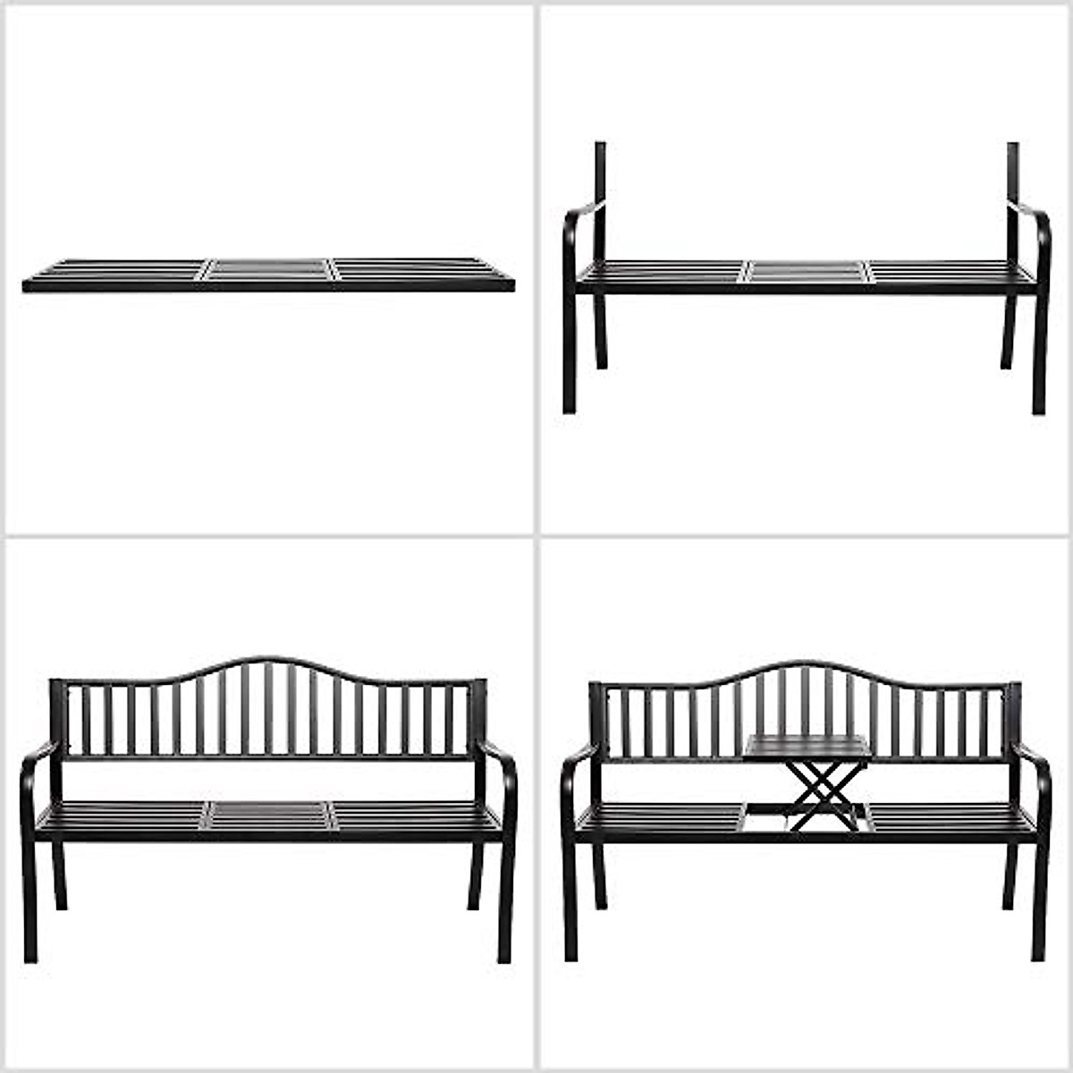 VINGLI 59" Patio Garden Bench Table Outdoor Metal Park Benches,Cast Iron Steel Frame Chair Porch Path Yard Lawn Decor Deck