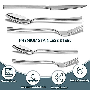 Silverware Set for 8, Briout 40 Piece Flatware Cutlery Set Stainless Steel Luxury Square Tableware Thick Knife Fork Spoon for Home Kitchen Restaurant Wedding, Mirror Polished, Dishwasher safe