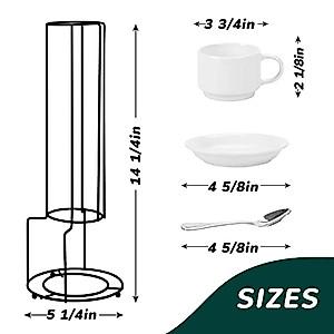 JULKYA SET OF 6 STACKABLE 4OZ IVORY WHITE PORCELAIN ESPRESSO CUPS WITH SAUCERS AND METAL STAND +BONUS STAINLESS STEEL SPOONS - LIGHTWEIGHT CUPS FOR ESPRESSO, LATTE, CAFÉ MACCHIATO, OR TEA