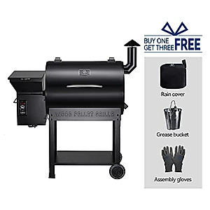 Z GRILLS Wood Pellet Grill BBQ Smoker for Outdoor Cooking with Meat Probe and Cover, ZPG-7002B Black