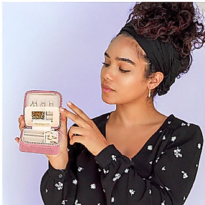 Plush Velvet Travel Jewelry Box Organizer | Travel Jewelry Case, Jewelry Travel Organizer | Small Jewelry Box for Women, Jewelry Travel Case | Earring Organizer with Mirror - Dusty Pink