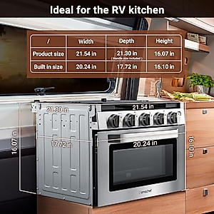 AMZCHEF RV Gas Range 17 Inches Tall, 1.24 Cu.Ft Propane Range Oven with 3 Burners Stove for RV, Apartment, Mobile Home, Stainless Steel.