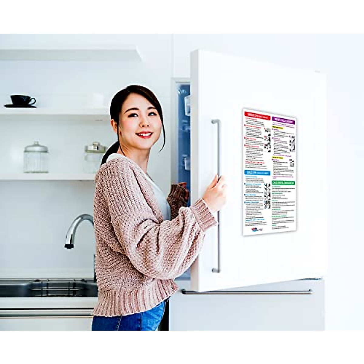 Infant, Child CPR Magnet - CPR, Choking, Poison, Burns, Dental Emergency First Aid Sign - Quick Reference Card, 8.5 x 11 in.