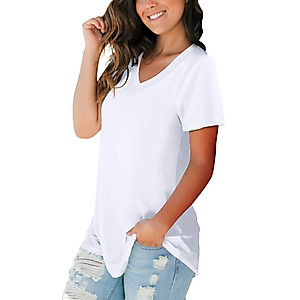 Women Cute Tops Short Sleeve V Neck T-Shirts Lightweight Summer Clothes White S