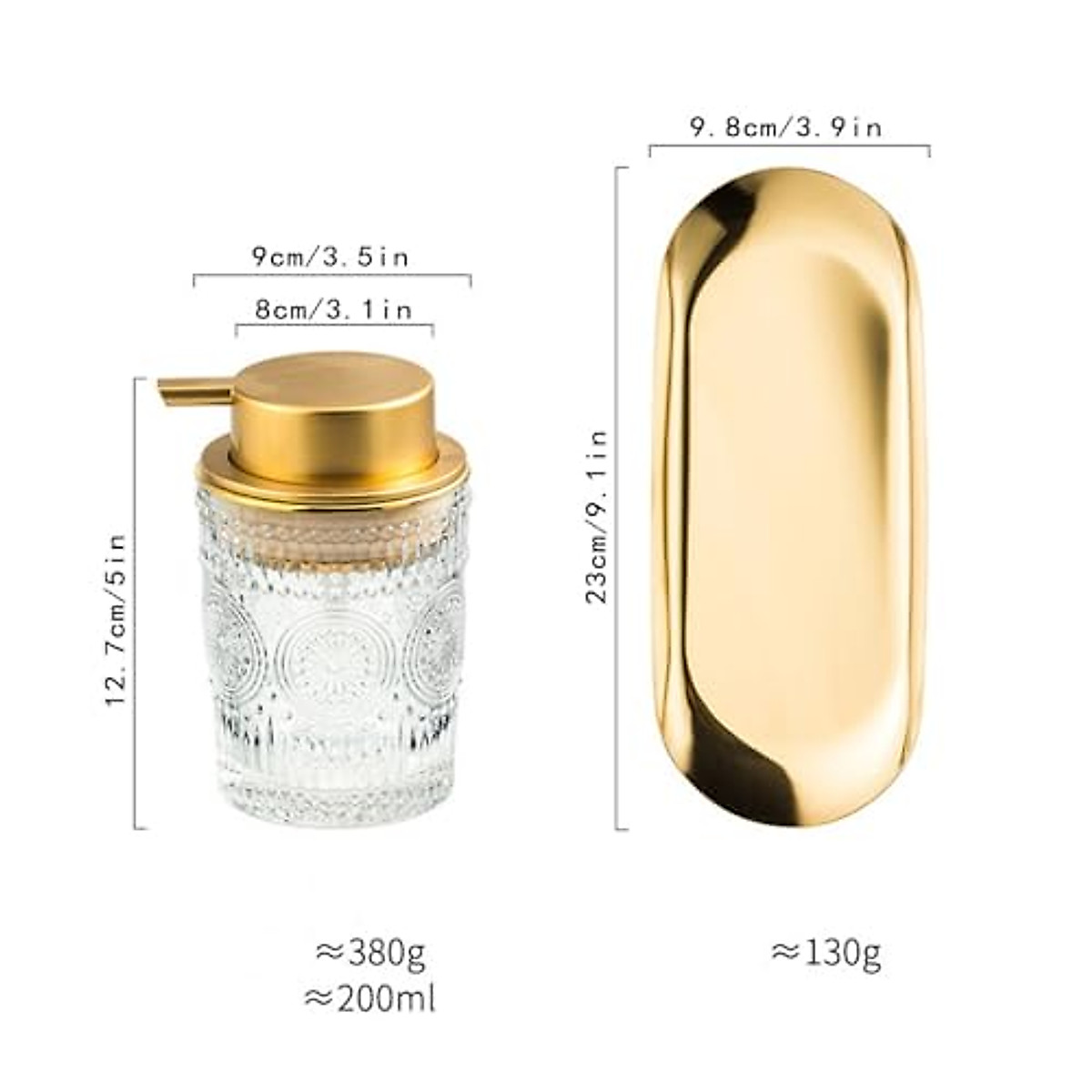 Glass Foam Soap Dispenser, Portable Press Soap Bottle, Refillable Foaming Pump Bottle with Gold Pump, Foam Hand Soap Dispenser for Bathroom Kitchen, Modern Home Bathroom Decor