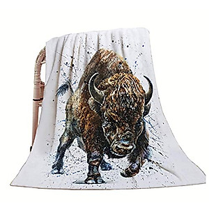 HGOD DESIGNS Buffalo Throw Blanket,Watercolor Animal Bison Buffalo Art Design Soft Warm Decorative Throw Blanket for Bed Chair Couch Sofa 30"X40"
