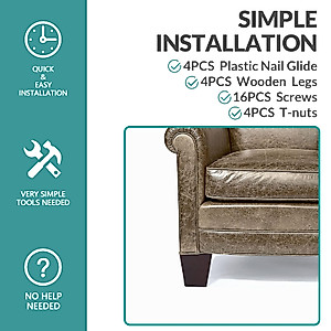 MEETWARM 4 inch Wood Furniture Legs Square Tapered Finish Pyramid Replacement Sofa Legs, Suitable for Sofa, Couches, Armchairs, Ottomans, TV Tables, Night Stands, Set of 4 (Dark Brown)