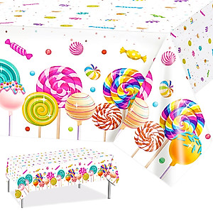 PHOGARY Sweet Candyland Tablecloth, 3 Pack Candies Theme Plastic Table Cover, Two Sweet Birthday Table Cloths Colorful Lollipop Tablecovers for Girls Party Candy Land Christmas Party Decoration