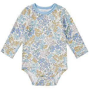 pureborn Infant Baby Girl Bodysuit Sleeveless Ruffle Collar Romper Organic Cotton One-Piece Summer Outfit 3-6 Months Floral White